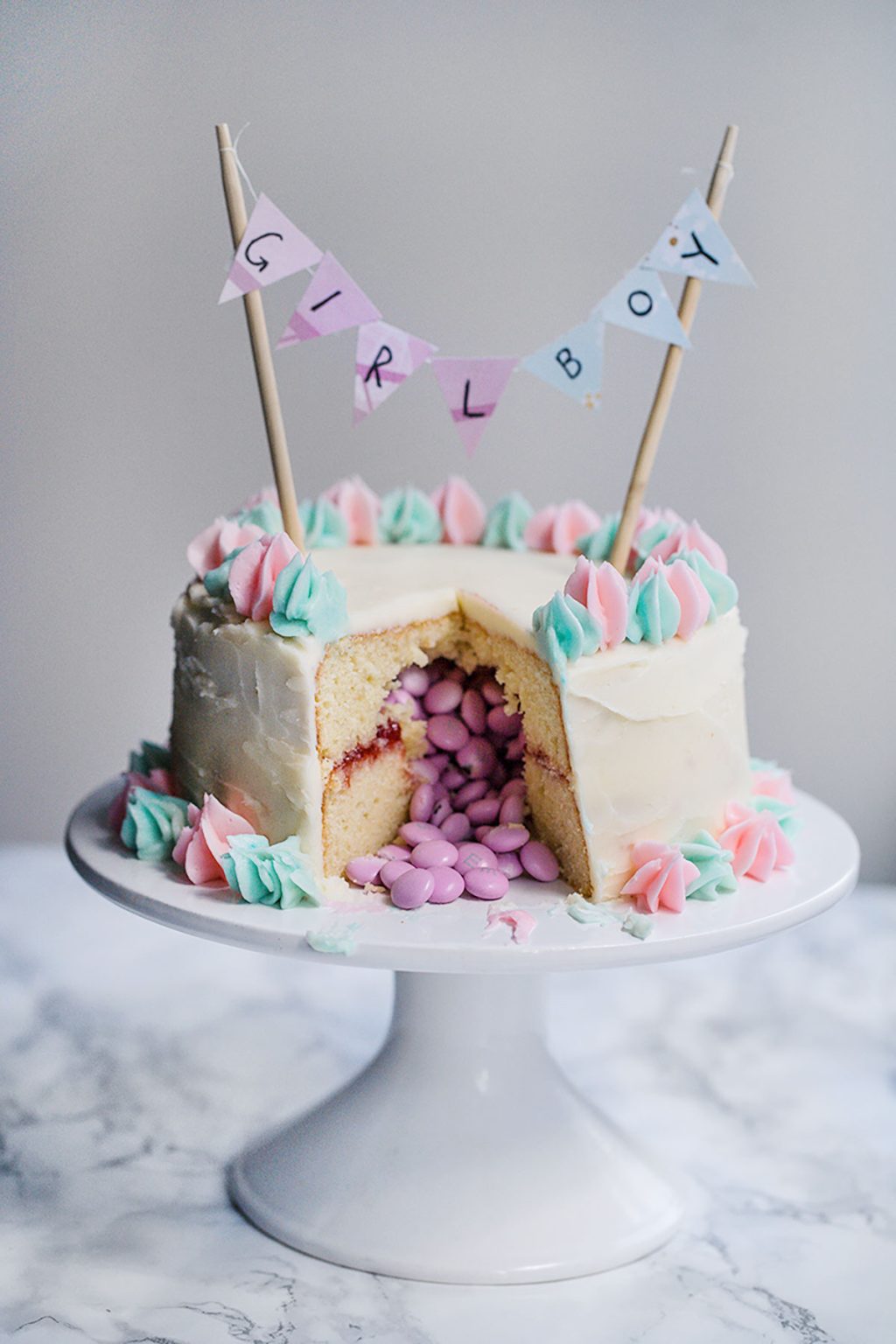 Gender Reveal M&M Cake - Obsessive Cooking Disorder