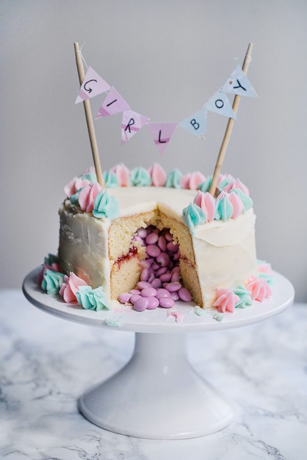 Gender Reveal M&M Cake - Obsessive Cooking Disorder