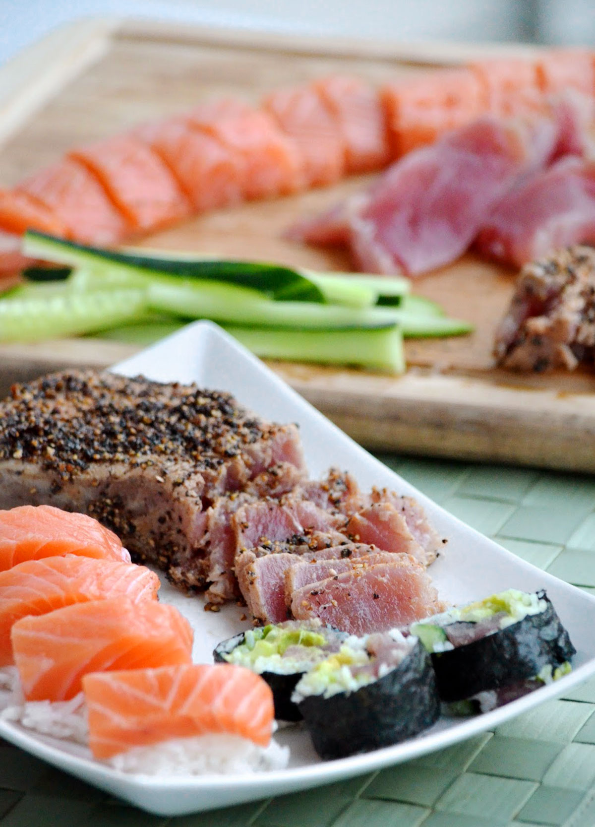 Pepper Crusted Ahi Tuna Steak // Tuna Sushi Roll - Obsessive Cooking ...